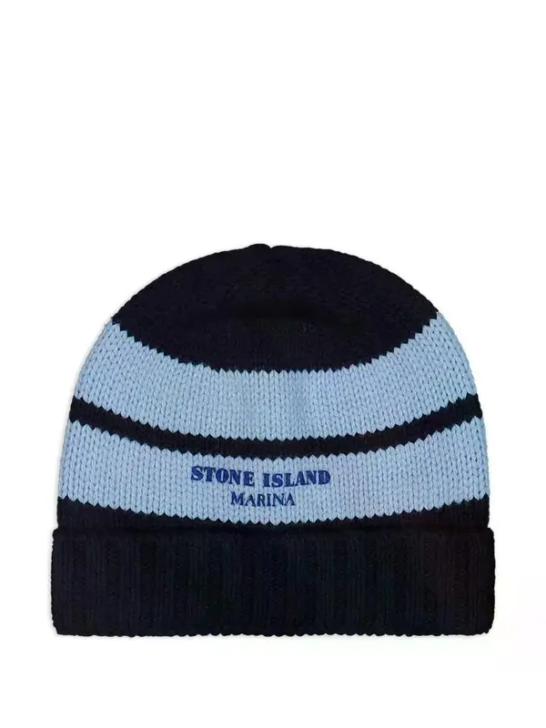 Stone Island Striped-pattern Beanie - Blue