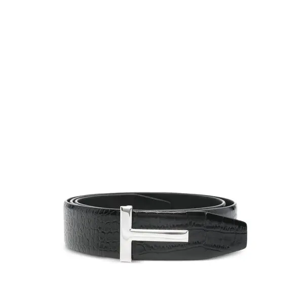 TOM FORD Croc-effect Belt - Black