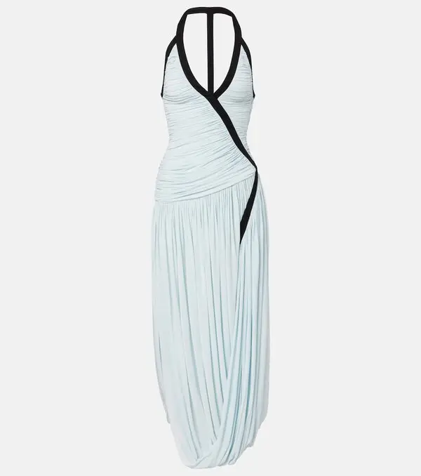 Christopher Esber Suspended Ruched Jersey Maxi Dress - Blue