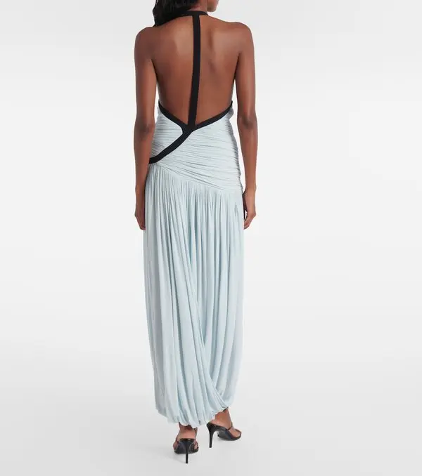 Christopher Esber Suspended Ruched Jersey Maxi Dress - Blue