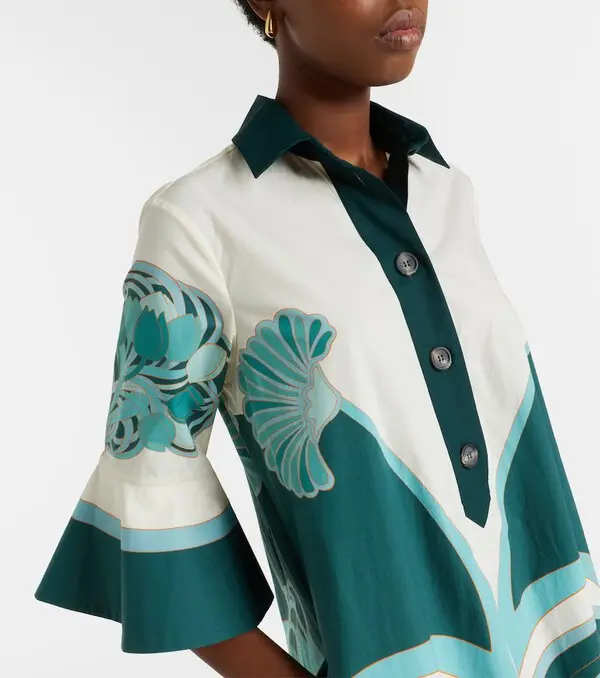 La DoubleJ Artemis Printed Cotton Poplin Shirt Dress - Green