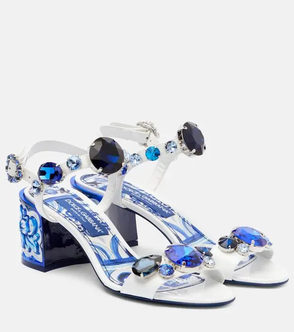 Dolce & Gabbana Majolica Embellished Leather Sandals - Blue