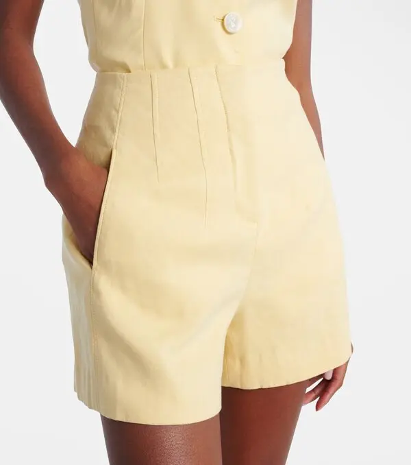 Veronica Beard Brit High-rise Linen-blend Shorts - Yellow