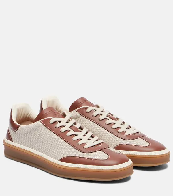 Loro Piana Tennis Walk Leather-trimmed Sneakers - Brown