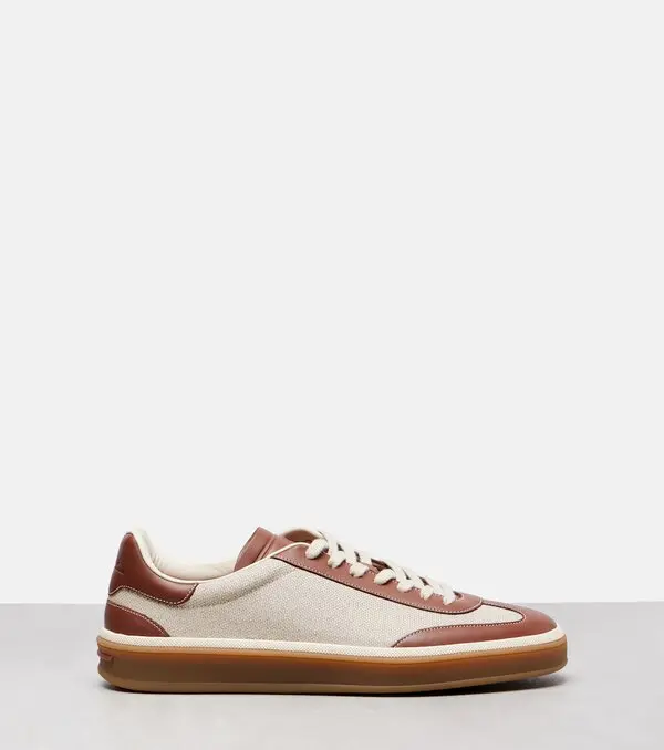 Loro Piana Tennis Walk Leather-trimmed Sneakers - Brown