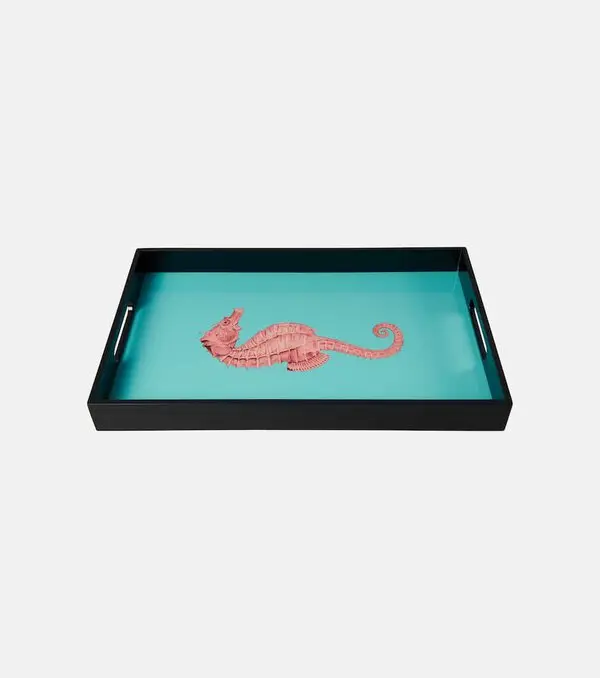 LES-OTTOMANS Seahorse Lacquered Wooden Tray - Multicoloured