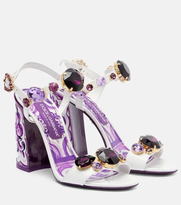 Dolce & Gabbana Majolica Embellished Leather Sandals - Purple