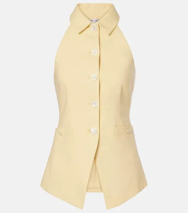 Veronica Beard Orlinda Halterneck Linen-blend Vest - Yellow