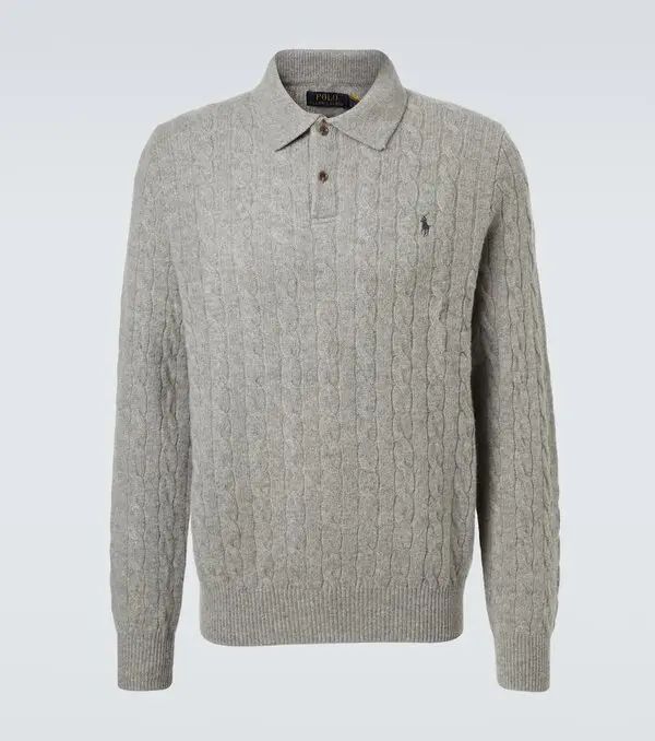 Polo Ralph Lauren Cable-knit Wool And Cashmere Polo Sweater - Grey
