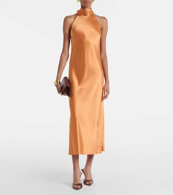 Buy Galvan Sienna Halterneck Satin Midi Dress - Orange At 20% Off |  Editorialist