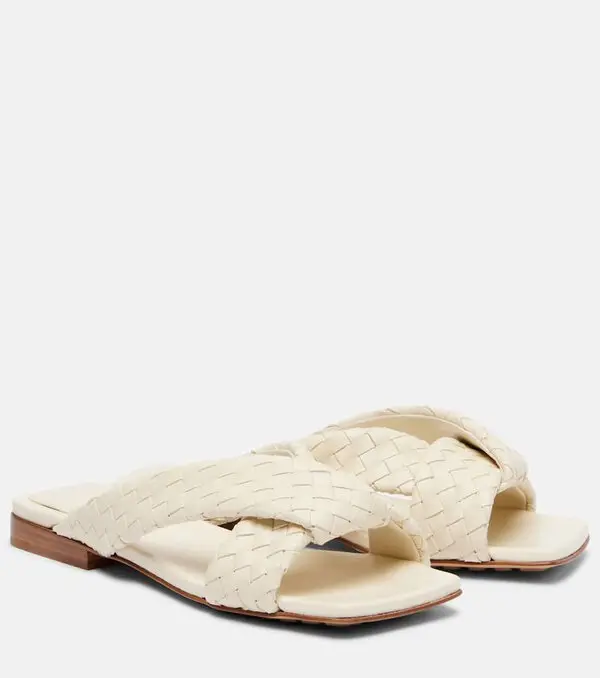 Bottega Veneta Riva Intrecciato Leather Sandals - White