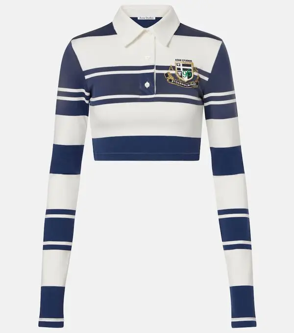 Acne Studios Striped Cropped Cotton Polo Shirt
