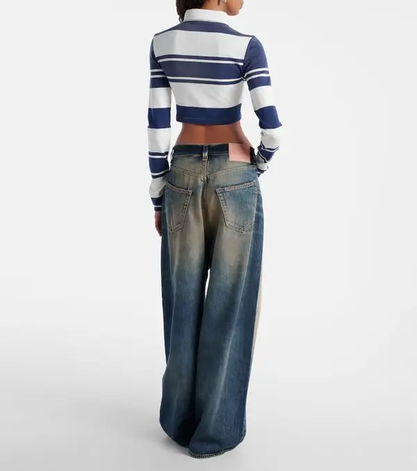 Acne Studios Striped Cropped Cotton Polo Shirt