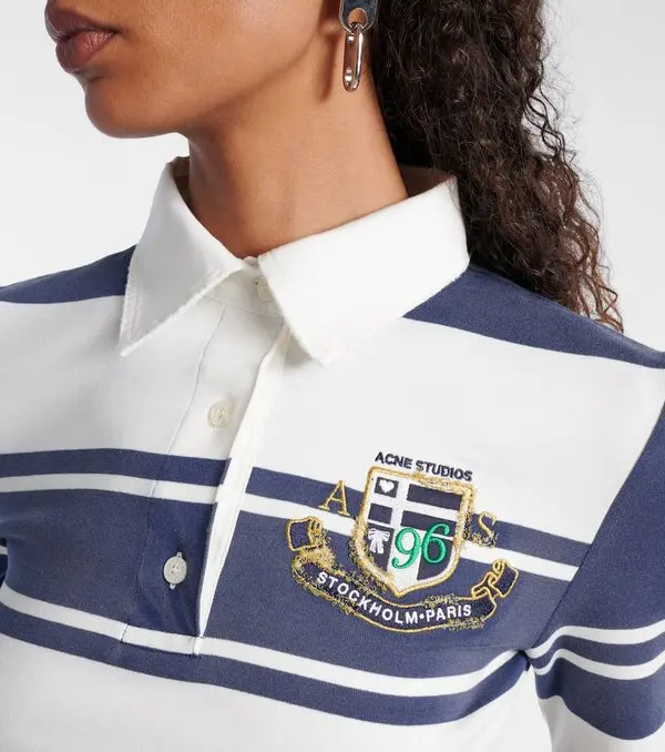 Acne Studios Striped Cropped Cotton Polo Shirt