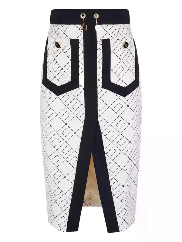 Elisabetta Franchi Geometric-print Midi Skirt - Black