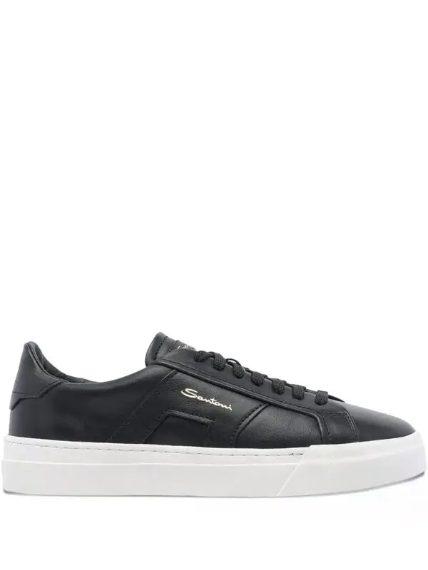 Santoni Round-toe Leather Sneakers - Black