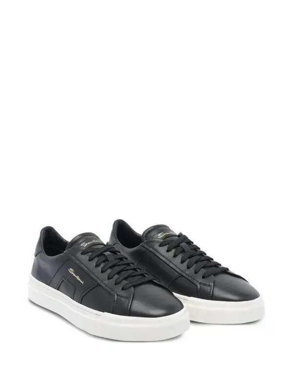 Santoni Round-toe Leather Sneakers - Black