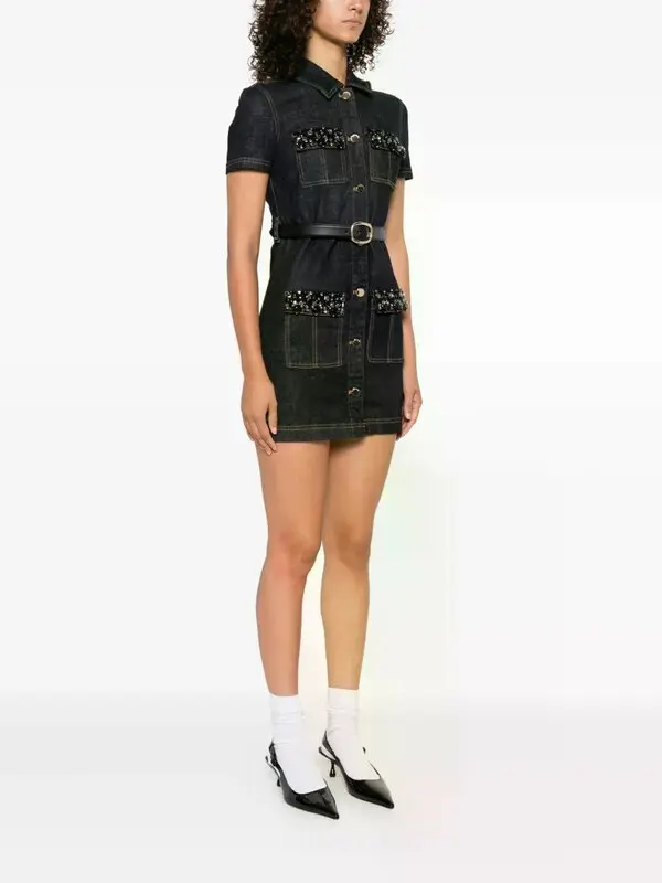 SELF-PORTRAIT Embellished Denim Mini Dress