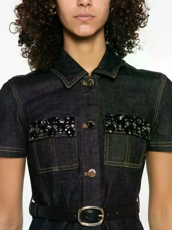 SELF-PORTRAIT Embellished Denim Mini Dress