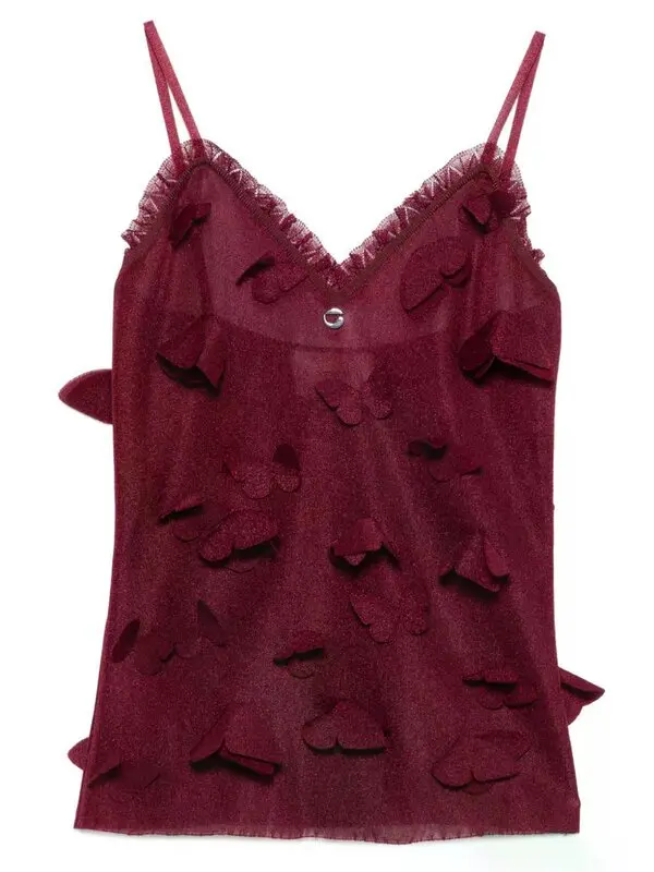 Coperni Burgundy Appliqué Detail V-neck Top - Red