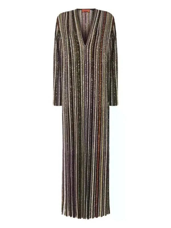 Missoni V-neck Sequin Embellished Maxi Dress With Long Sleeves - Silver