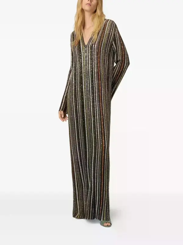 Missoni V-neck Sequin Embellished Maxi Dress With Long Sleeves