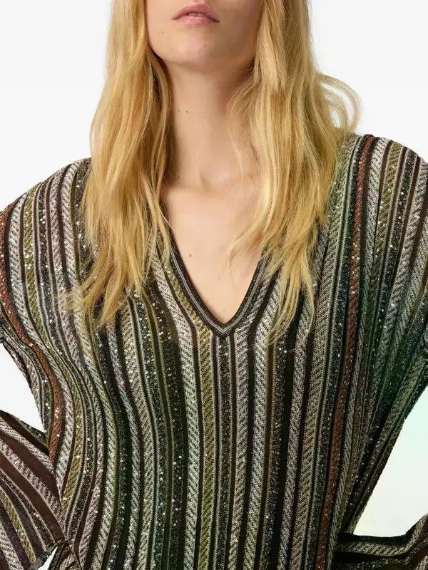 Missoni V-neck Sequin Embellished Maxi Dress With Long Sleeves