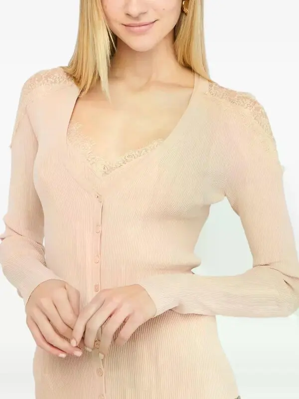 Liu Jo Lace-trimmed Ribbed Cardigan
