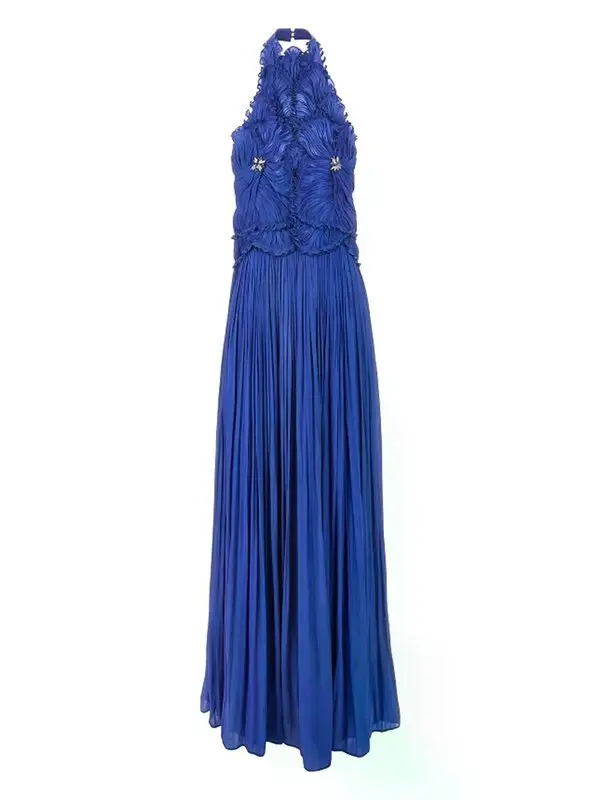 Costarellos Pleated Halter-neck Maxi Dress