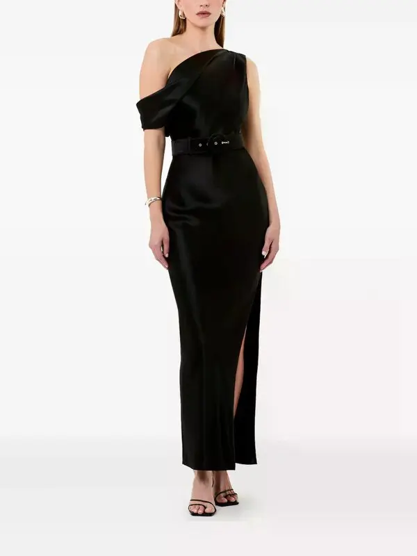 NICHOLAS Earthe One-shoulder Belted Maxi Dress - Black