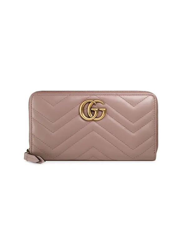 Gucci Gg Marmont Wallet Zip Around Matelasse - Dusty Pink