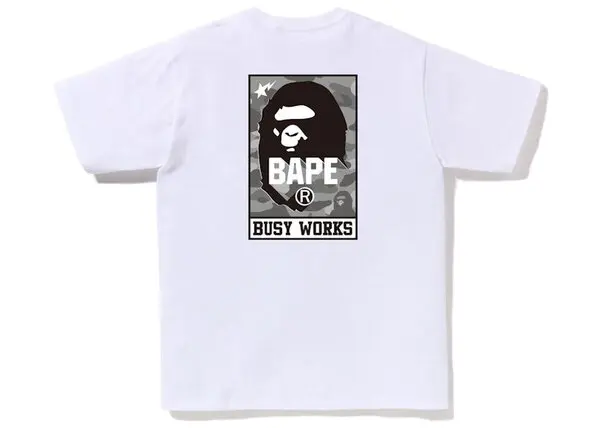 A BATHING APE Honeycomb Camo Busy Works Tee Shirt - White Grey