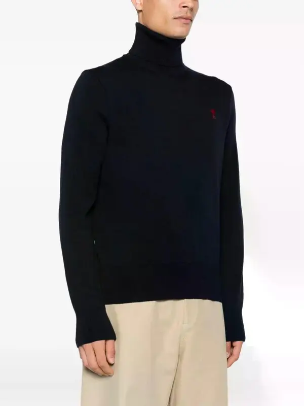 AMI Paris De Coeur Monogram Heart-embroidered Turtleneck Sweater