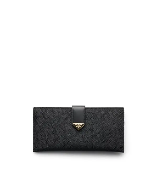 Prada Large Saffiano And Leather Wallet - Black