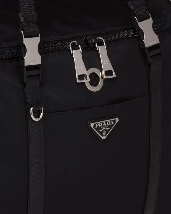 Prada Re-nylon And Saffiano Leather Pet Bag - Black