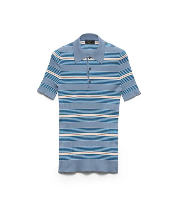 Prada Striped Cotton Polo Shirt - Light Blue