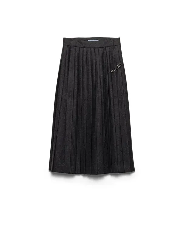 Prada Pleated Wool Flannel Skirt - Grey