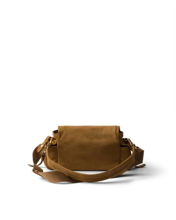 Prada Explore Suede Shoulder Bag With Flap - Brown
