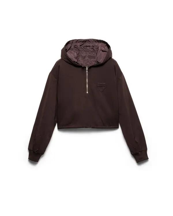 Prada Reversible Cotton Jersey And Re-nylon Hoodie - Brown