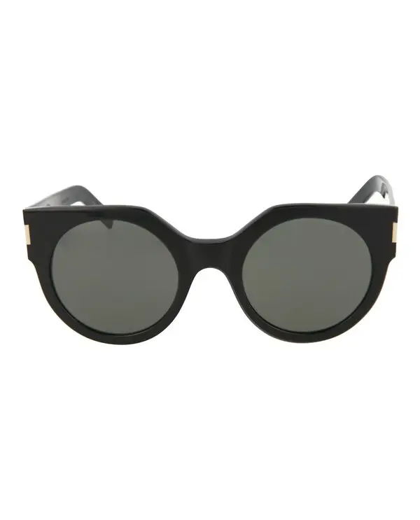 Saint Laurent Round Frame Acetate Sunglasses - Shiny Black (sl185slim/30001892/001)