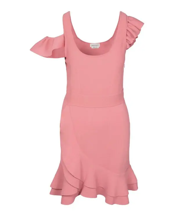 Alexander McQueen Compact Knit Mini Ruffle Dress - Pink