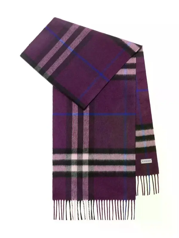 Burberry Checked Cashmere Scarf - Purple
