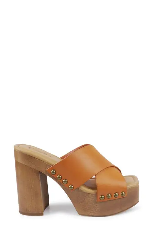 CANDIE'S Maggy Platform Slide Sandal - Mustard Leather