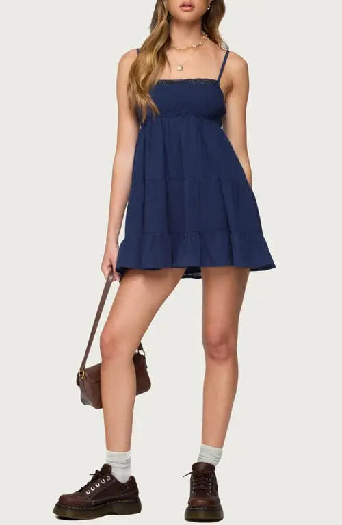 EDIKTED Calley Smocked Babydoll Mini Dress - Navy