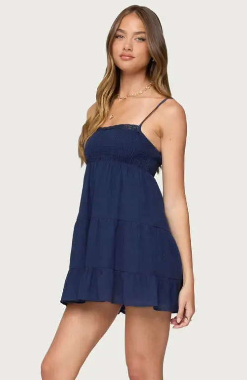 EDIKTED Calley Smocked Babydoll Mini Dress - Navy