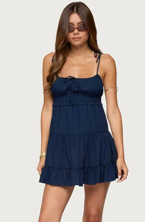 EDIKTED Tiered Tie-strap Mini Dress - Navy