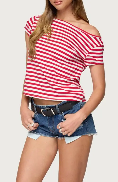 EDIKTED Aretha Stripe Off-the-shoulder Top