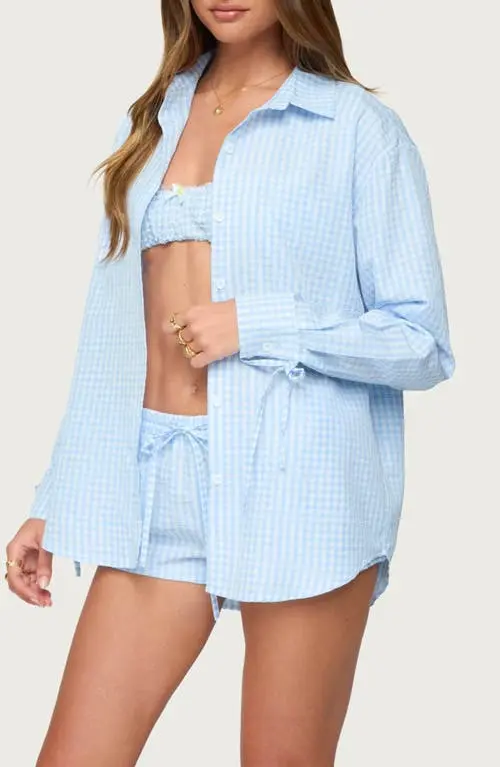 EDIKTED Yaffa Gingham Oversize Seersucker Shirt