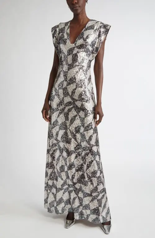 St. John Cubist Sequin Gown
