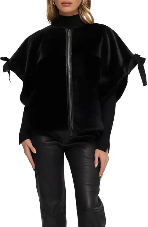 Gorski Genuine Shearling Short Sleeve Jacket - Black